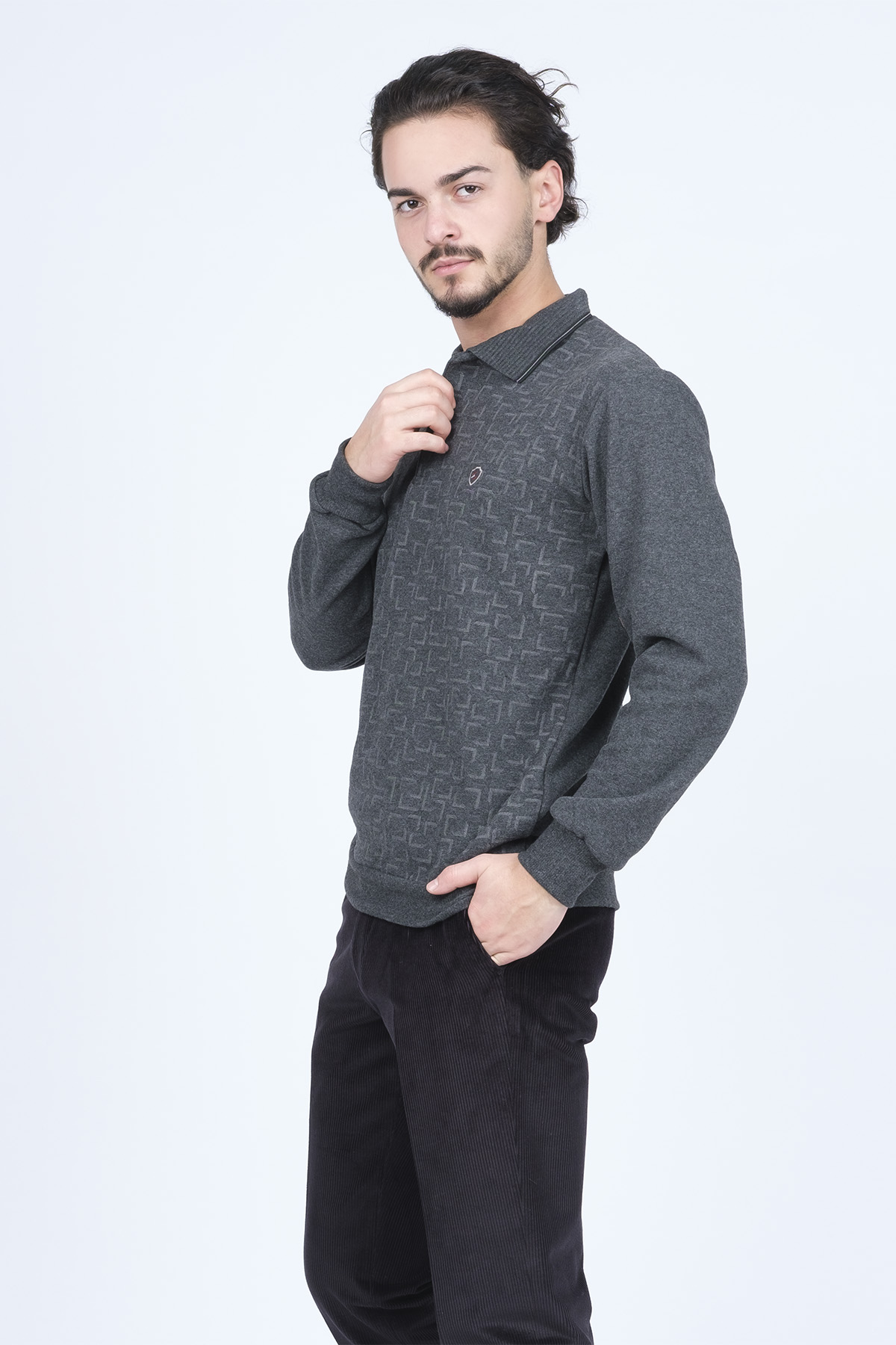 Erkek Desenli Polo Yaka Triko Sweat 6741256 Gri Fiyatları | Flo