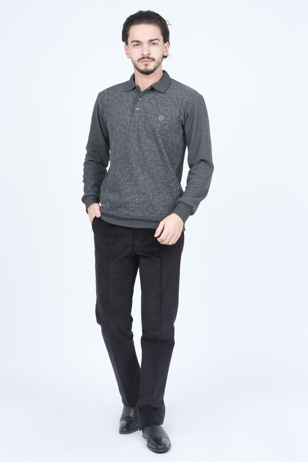 Rey Polo Erkek Desenli Polo Yaka Triko Sweat 6741256 Gri 200796189 | Flo