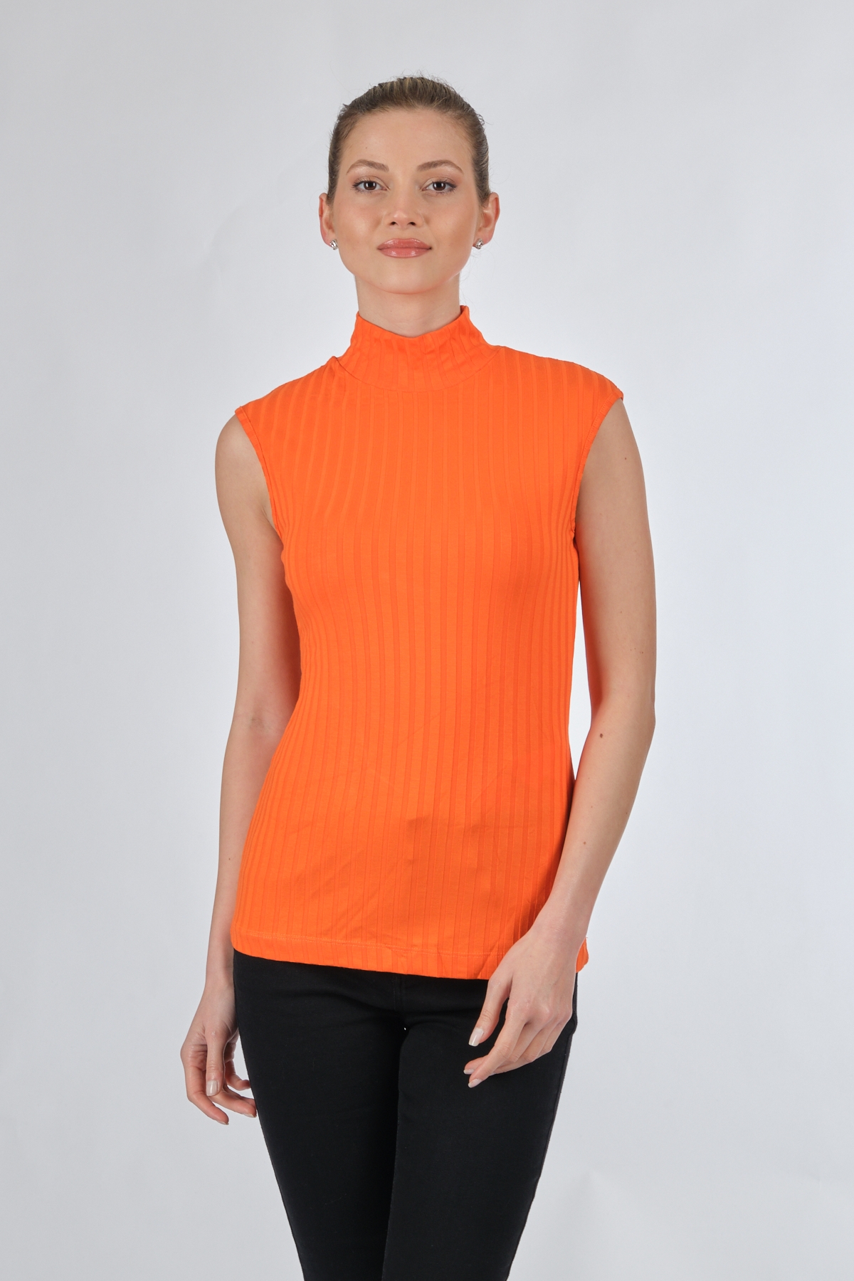 On Triko On Yarım Balıkçı Fitilli Kolsuz Oranj Kadın Bluz 22271368 ...