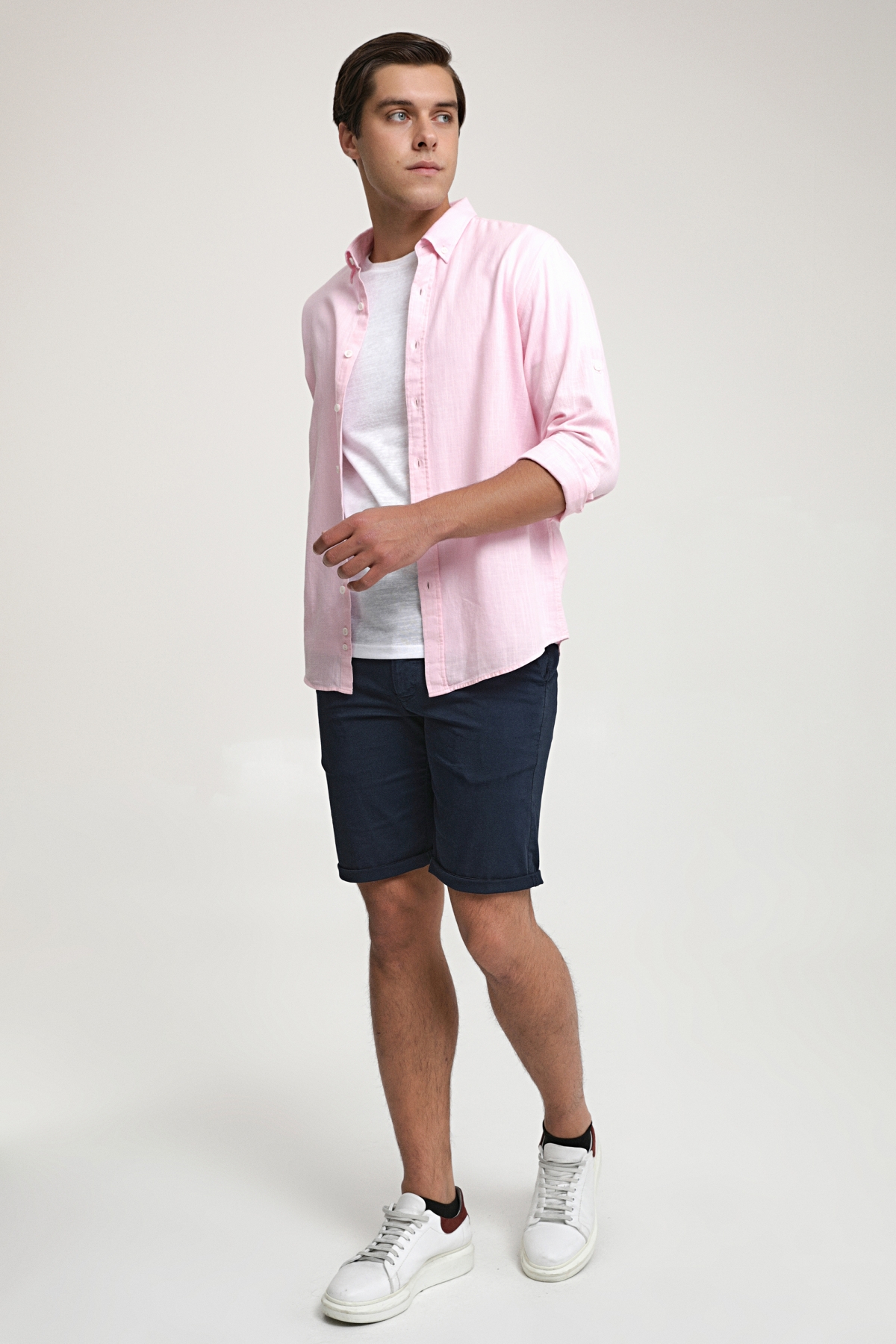 Ds Damat Slim Fit Pembe Keten Görünümlü Gömlek 200584268 | Flo