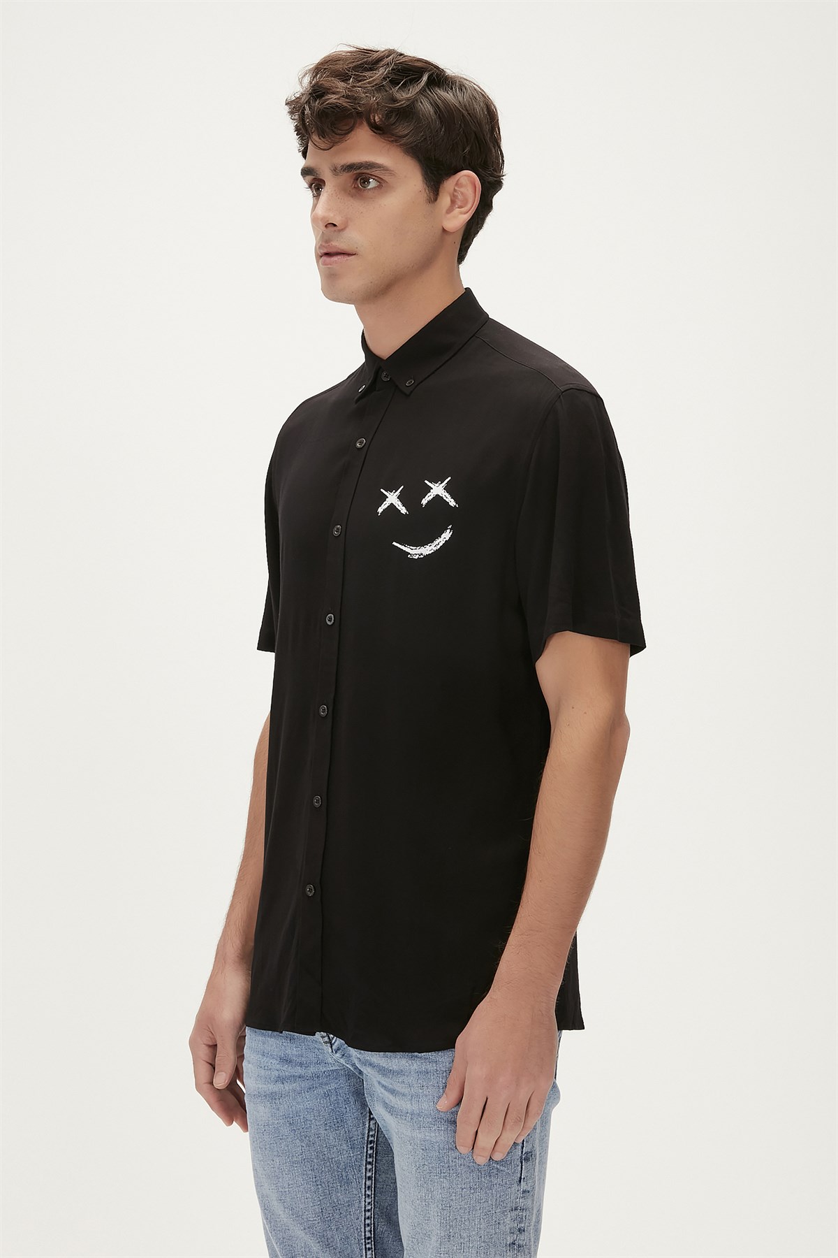 Smile Shirt Siyah Kısa Kollu Baskılı Erkek Gömlek Fiyatları | Flo
