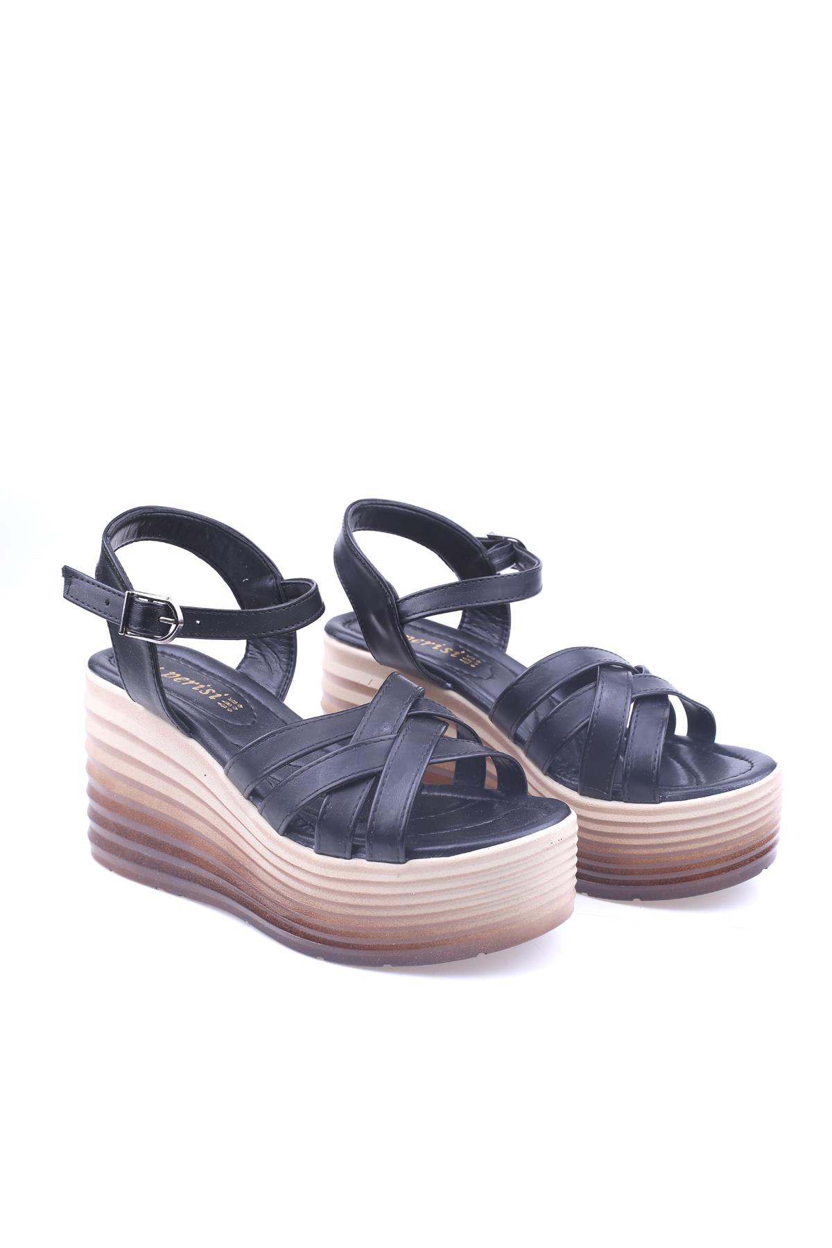 Papuç Sepeti Spr 514 Kadın 9 Cm Dolgu Topuklu Cilt Sandalet 200910230 | Flo