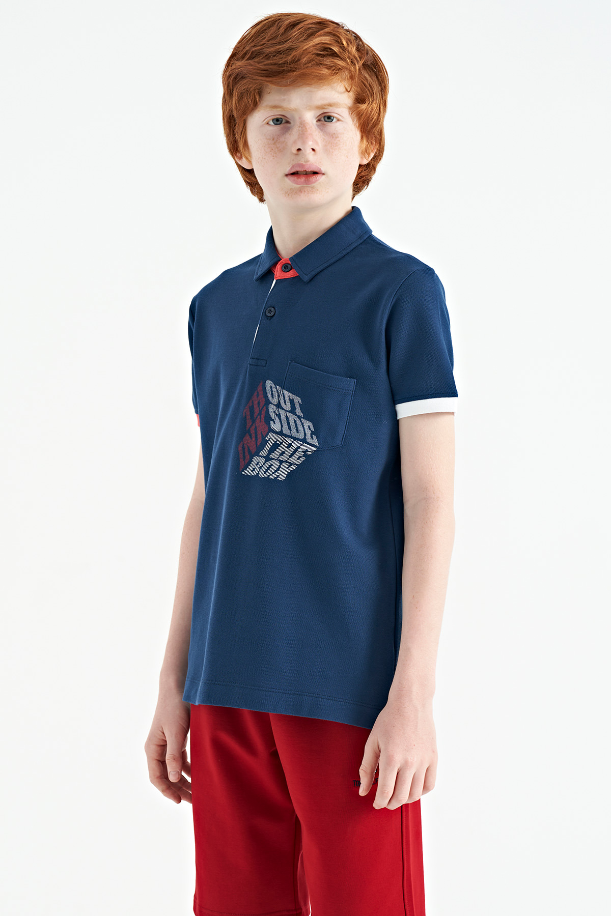 TOMMYLIFE İndigo Ön Cep Detaylı Baskılı Standart Kalıp Polo Yaka Erkek ...