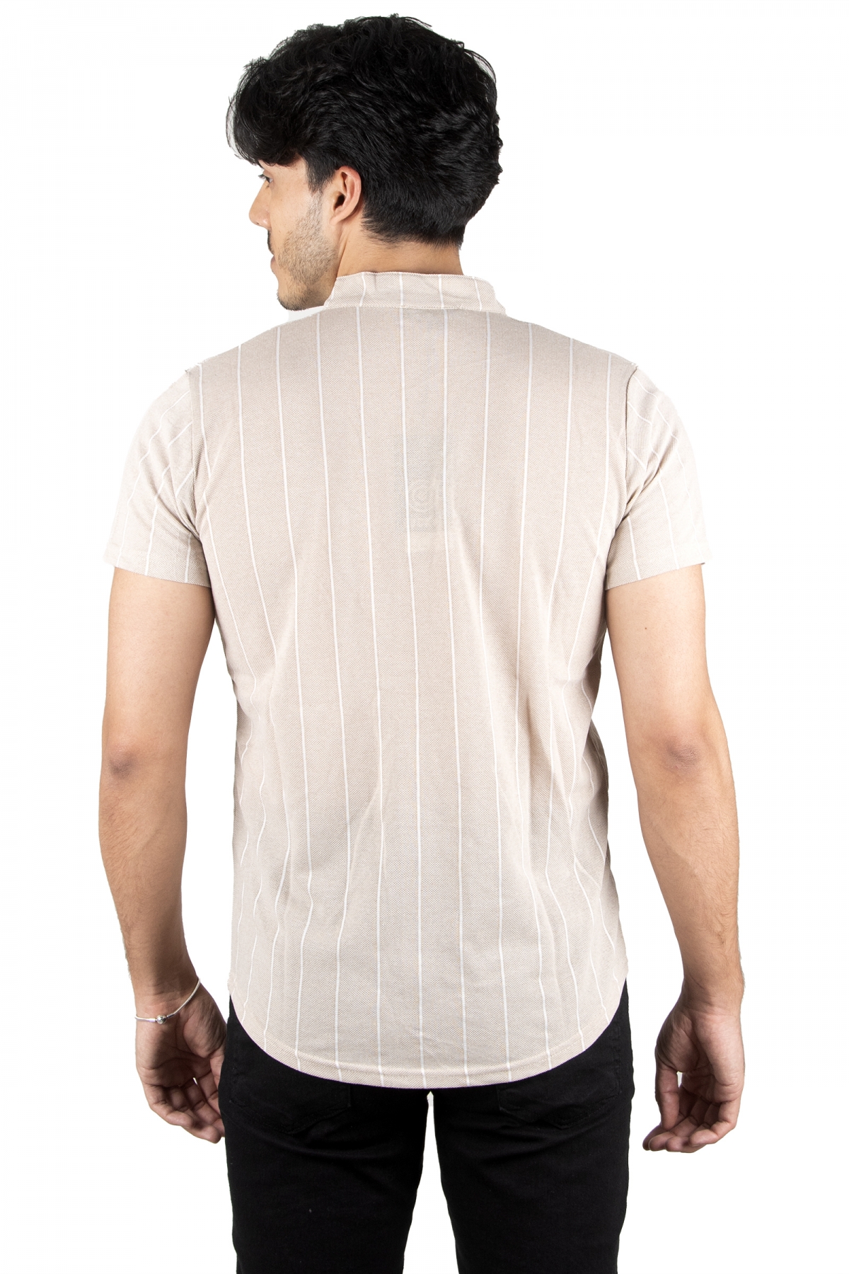 DeepSEA Erkek Bej Çizgi Desenli Hakim Yaka Kısa Kollu Penye Gömlek ...