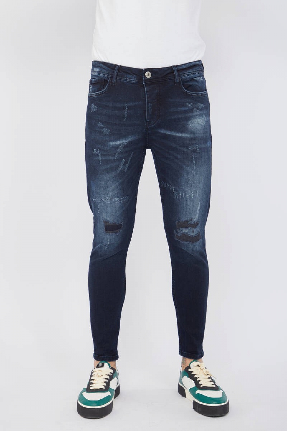 Blue White Erkek Skinny Ripped Patch Detaylı Jean Lacivert 200605799 | Flo