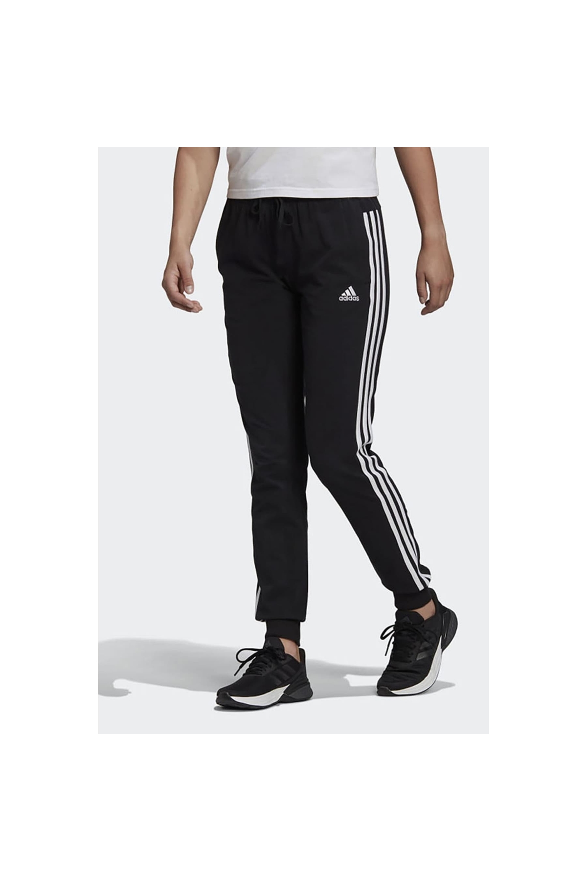 adidas Essentials Single Jersey 3-Stripes Kadın Siyah Eşofman Altı ...
