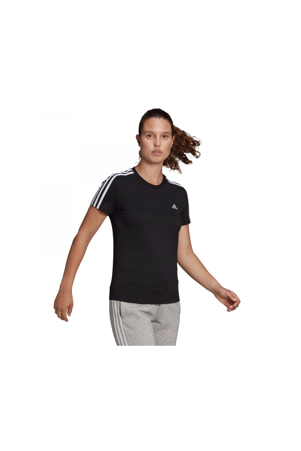 Loungewear Essentials Slim 3-Stripes Kadın Siyah Tişört (GL0784 ...