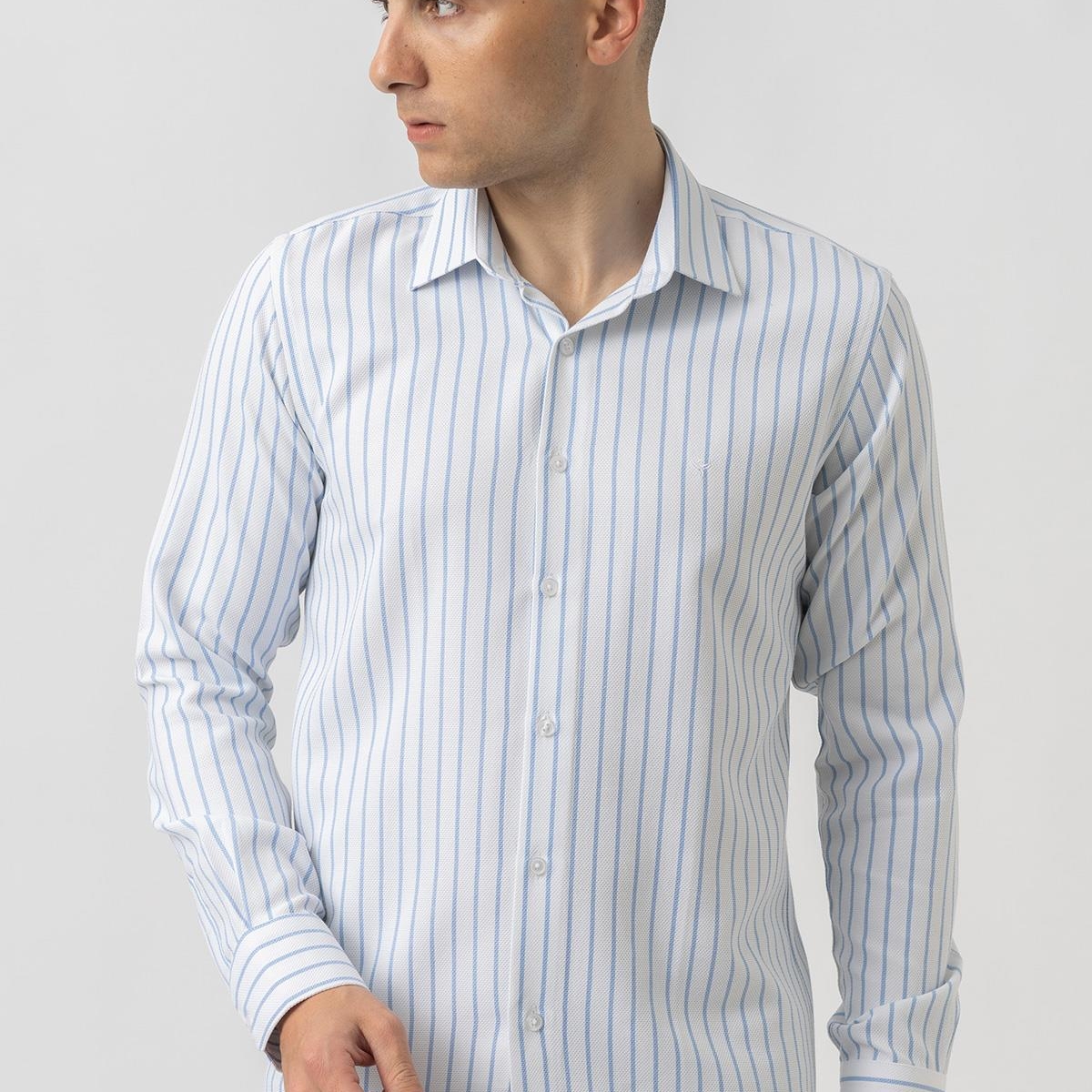 Agno G17384 Regular Fit Armürlü Pamuklu Gömlek Mavi Fiyatları | Flo