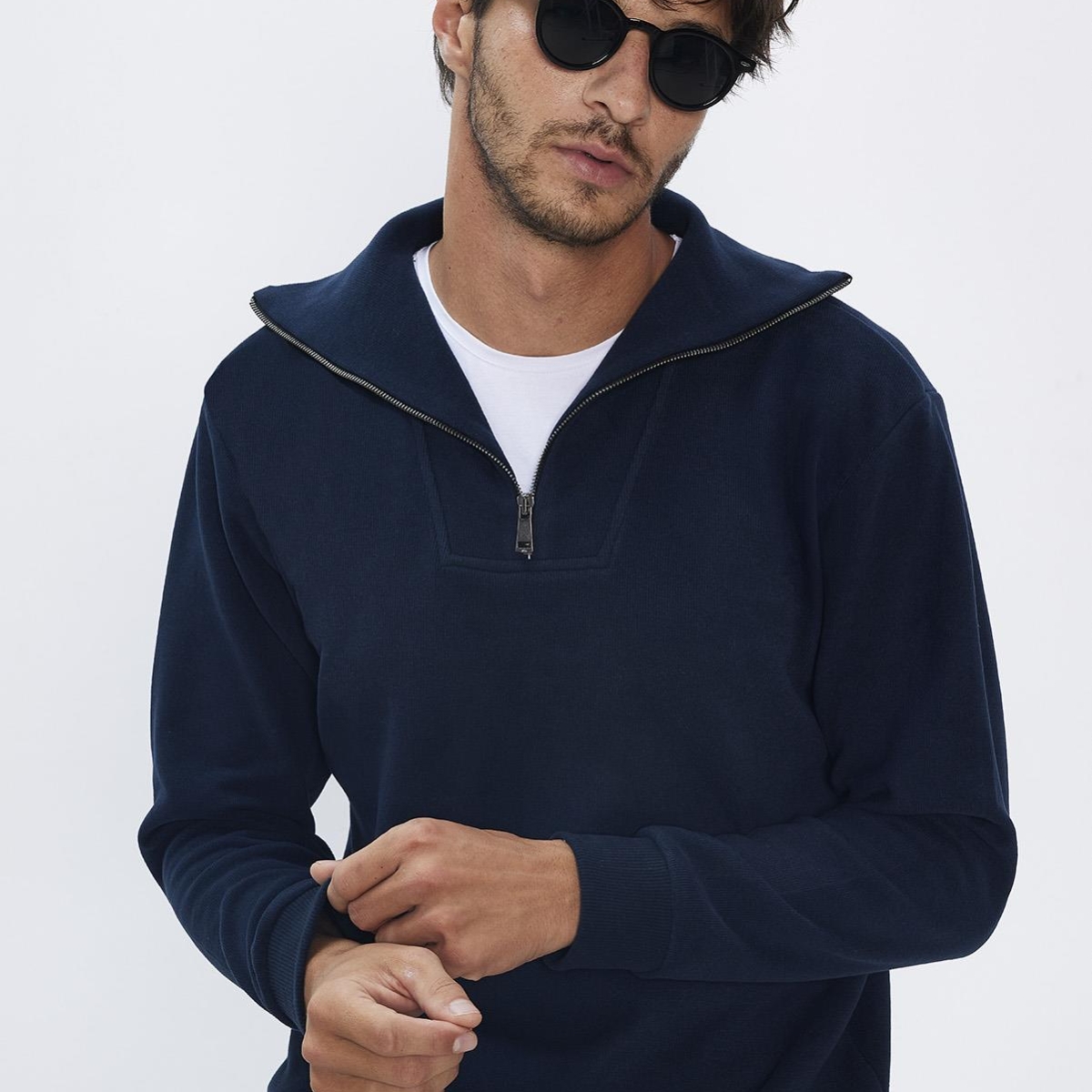Erkek Relax Fit Rahat Kesim Pamuklu İndigo Dik Yaka Sweatshirt ...