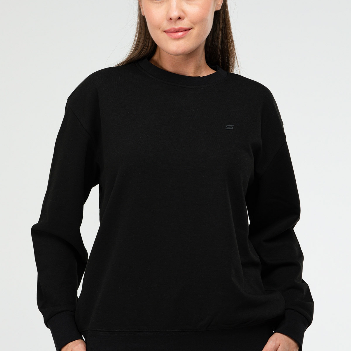 Siyah Oversize Basic Pamuklu Bisiklet Yaka Uzun Kol Kadın Sweatshirt SC1241 Fiyatları | Flo