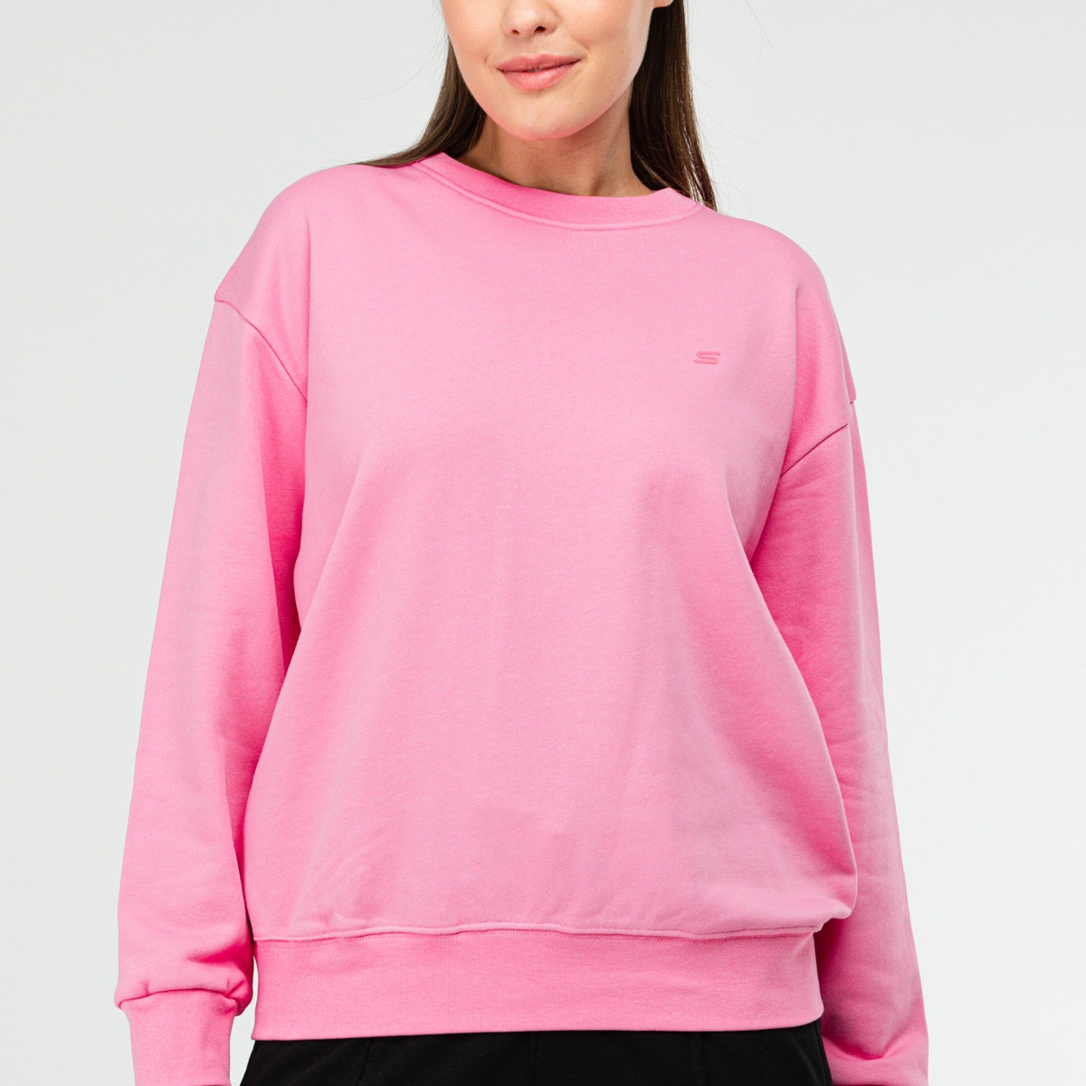 Pembe Oversize Basic Pamuklu Bisiklet Yaka Uzun Kol Kadın Sweatshirt SC1241 Fiyatları | Flo