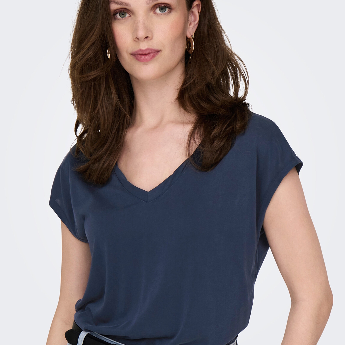 Kadın Onlhannah V Yaka Kısa Kollu T-Shirt 15326642 Lacivert Fiyatları | Flo