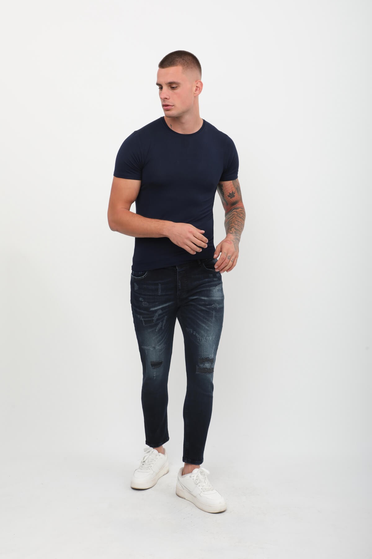 Erkek Skinny Ripped Patch Detaylı Jean Lacivert Fiyatları | Flo