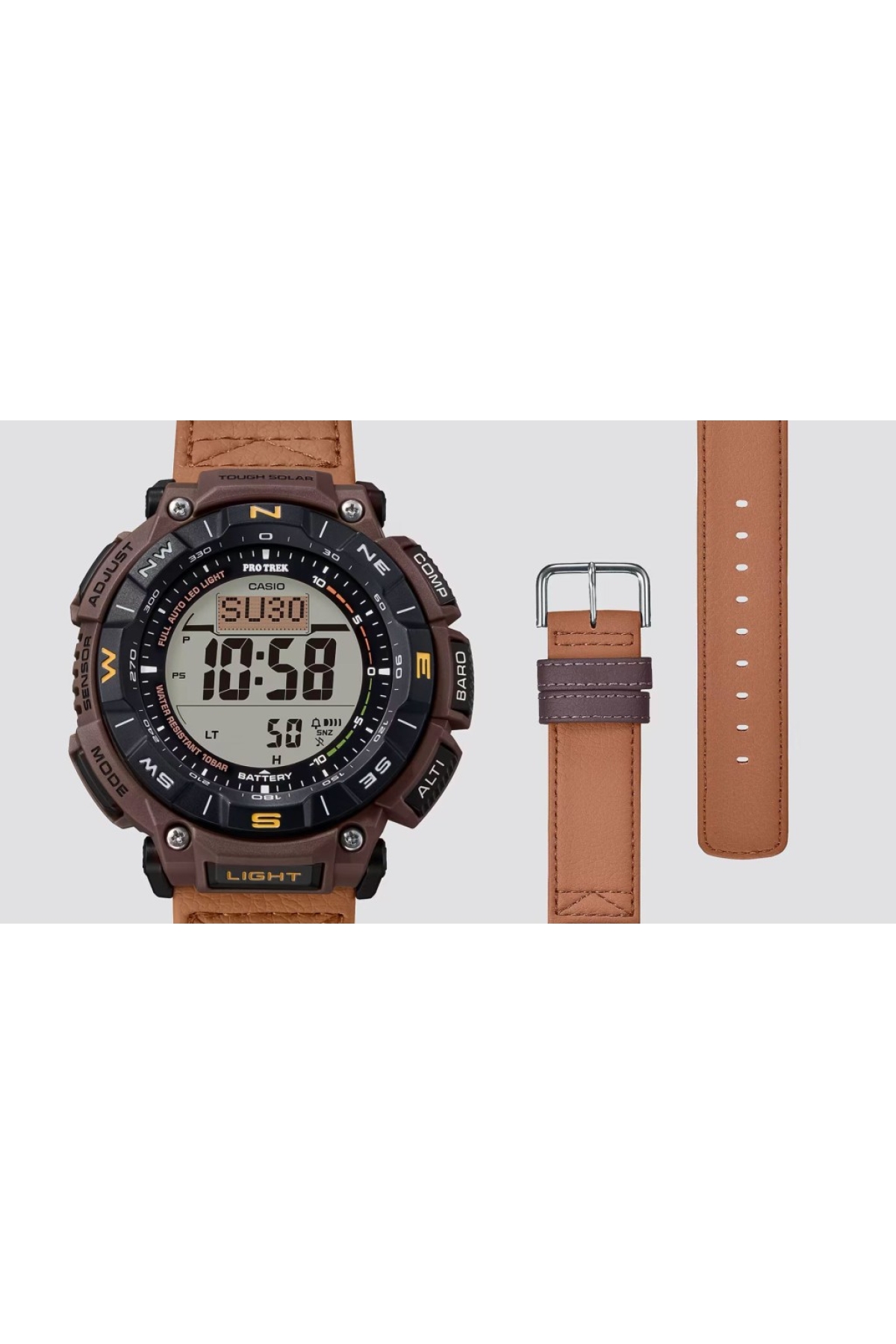 PRG-340L-5DR PRO-TREK Koleksiyon Deri Kordon Plastik Kasa 10 ATM Suya Dayanıklı Kahverengi Renk ...