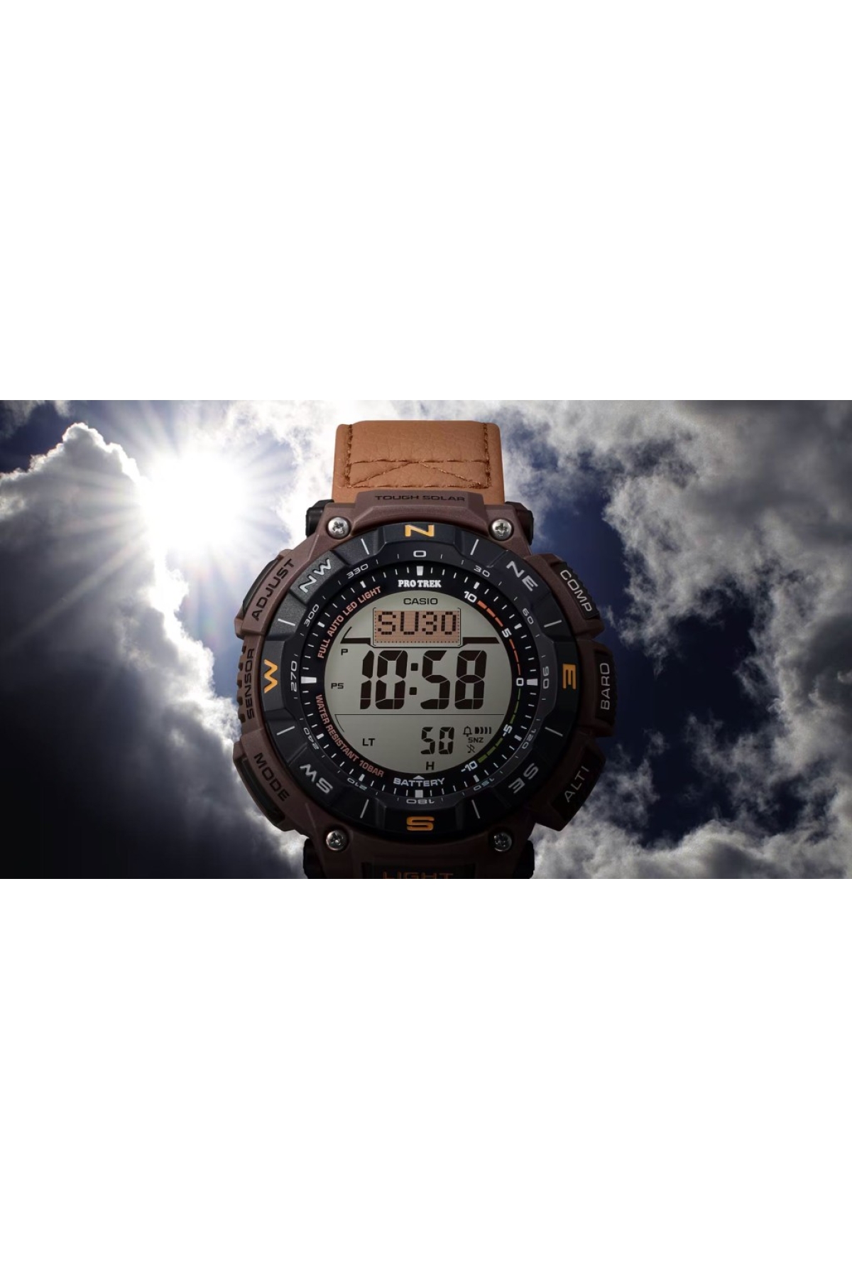 PRG-340L-5DR PRO-TREK Koleksiyon Deri Kordon Plastik Kasa 10 ATM Suya Dayanıklı Kahverengi Renk ...