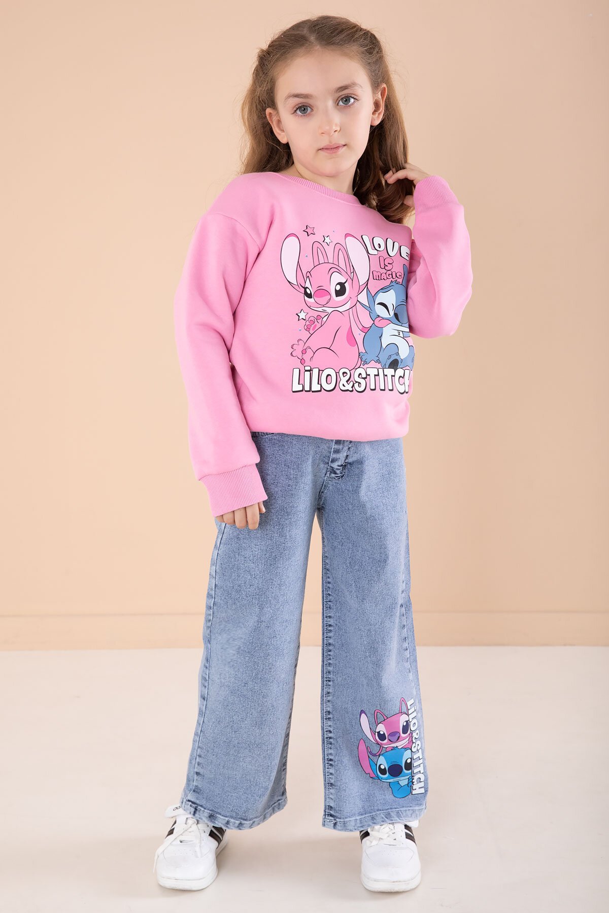 Pembe Love Karakter Baskılı Şardonlu Badili Kız Çocuk Pantolonlu 2li ...