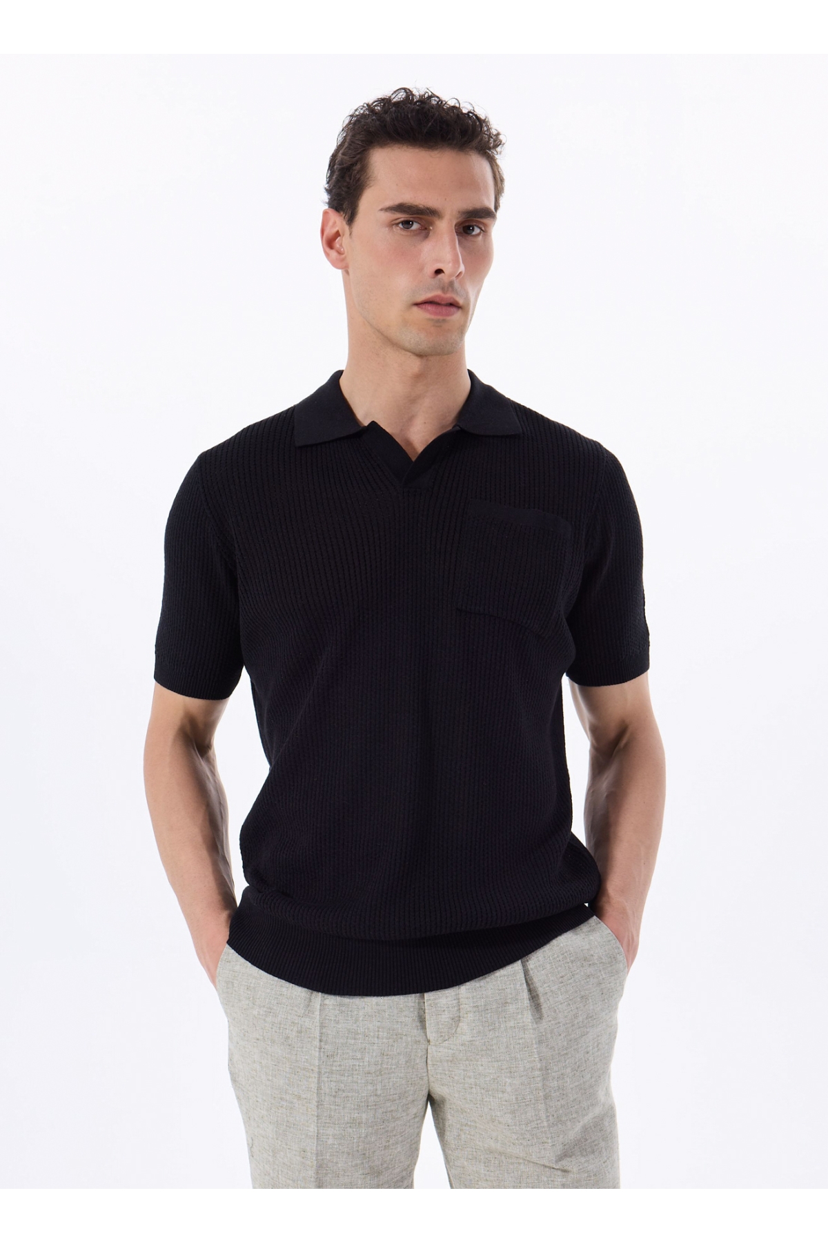 Polo Yaka Basic Jakarlı Siyah Erkek Kazak F5SM-KZK 2052 Fiyatları | Flo