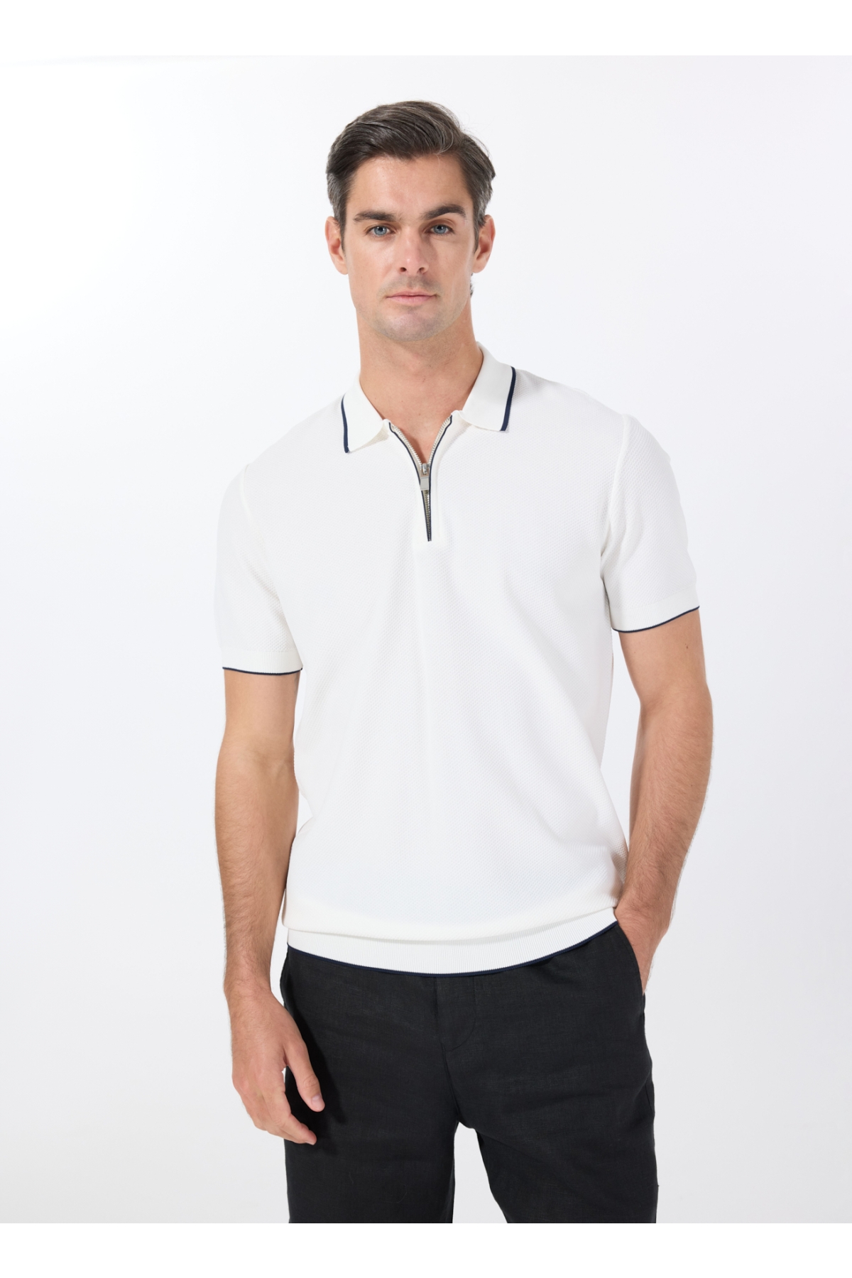Polo Yaka Basic Düz Beyaz Erkek Kazak F5SM-KZK 2079 Fiyatları | Flo