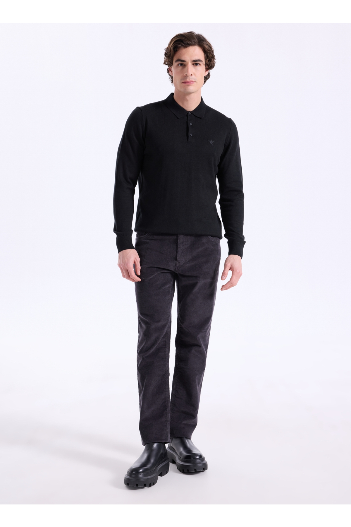 Polo Yaka Basic Düz Siyah Erkek Kazak F5WM-KZK 2553 Fiyatları | Flo