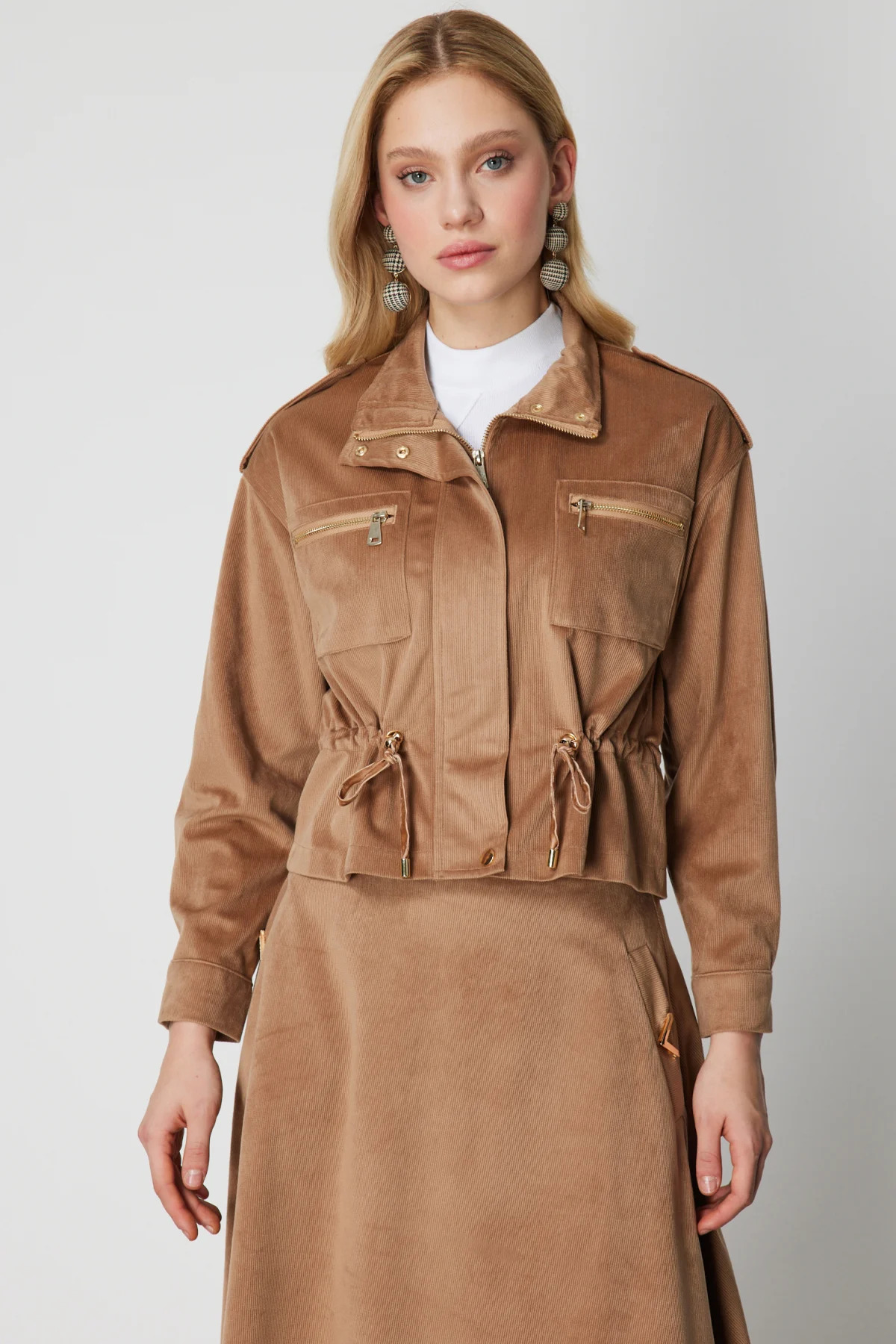 Kadın Beli Büzgülü Dik Yaka Ceket 66532 Camel Fiyatları | Flo