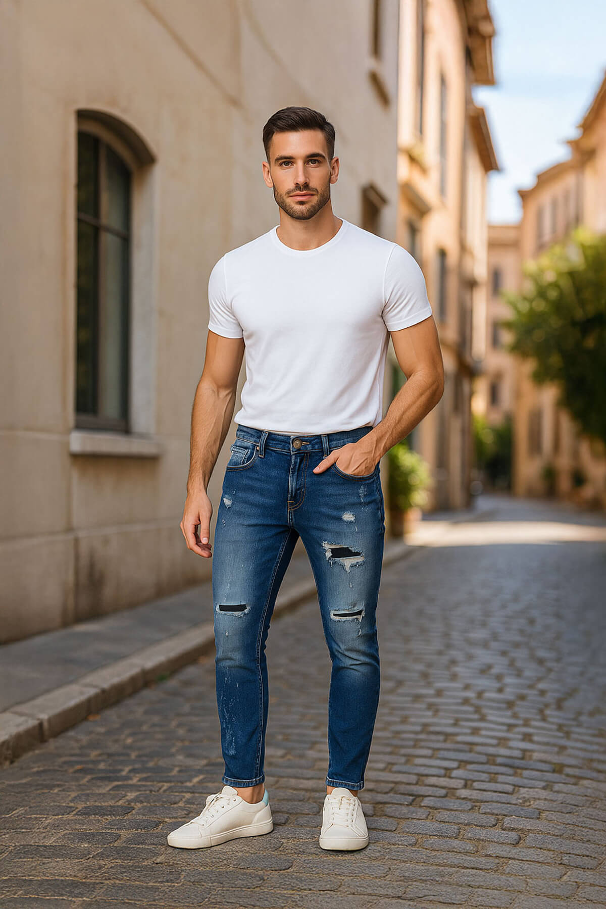 Erkek Skinny Ripped Patch Detaylı Jean Koyu Mavi Fiyatları | Flo