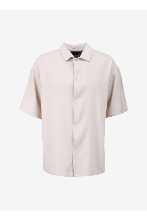 Geniş Fit Krem Erkek Gömlek JORFARO LINEN OVERSIZED SHIRT SS SN ...